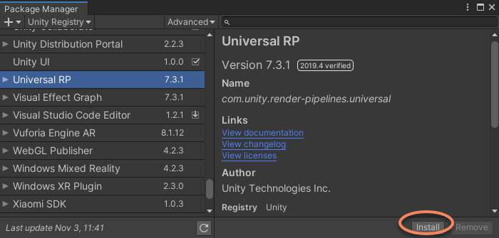 配置 Universal Render Pipeline (URP) — EasyAR Sense Unity Plugin 4.4.0 文档